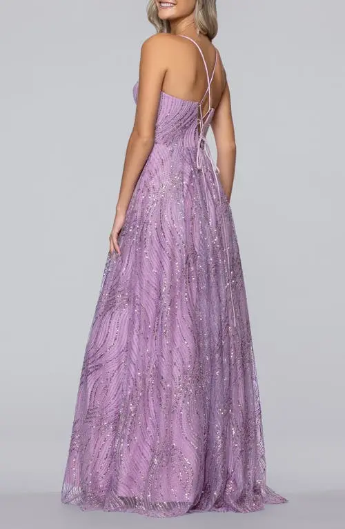 BLONDIE NITES Glitter Mesh A-line Gown