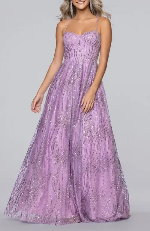 BLONDIE NITES Glitter Mesh A-line Gown
