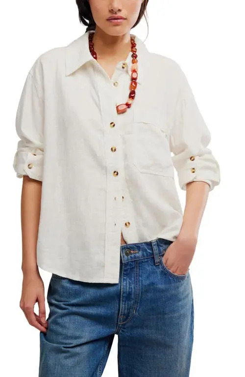 Free People Laurel Linen Blend Button-up Shirt - Clean Ivory