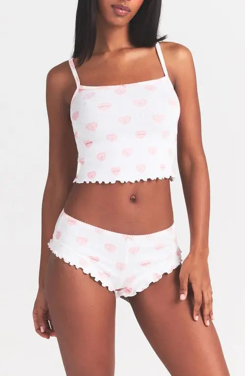 SKIMS Pointelle Ruffle Pajamas - Snow Lace Hearts