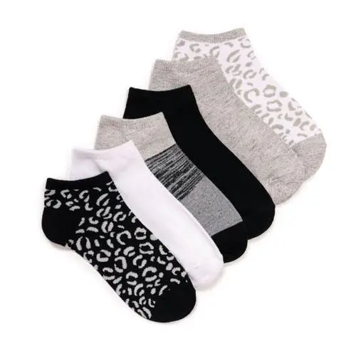 MUK LUKS Low Cut Novelty Socks 6 Pair Pack - Black/white