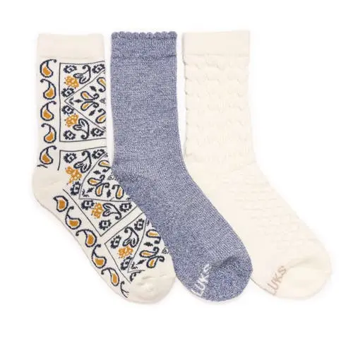 MUK LUKS Dream Step Crew Socks 3 Pair Pack - Denim/paisley