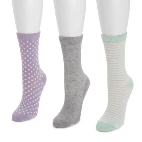 MUK LUKS Dream Step Crew Socks 3 Pair Pack - Mint/purple