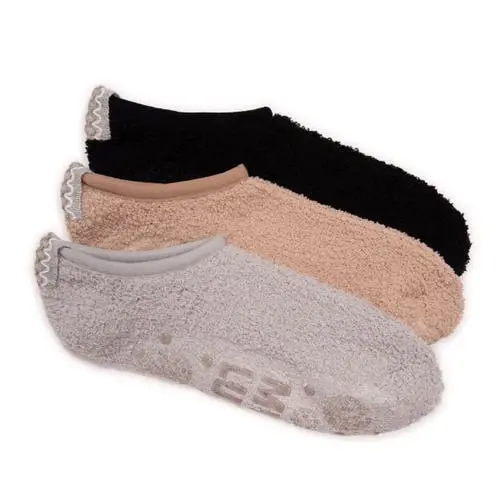 MUK LUKS Ballerina Cozy Socks With Grippers 3-pair Pack - Black/pink/grey