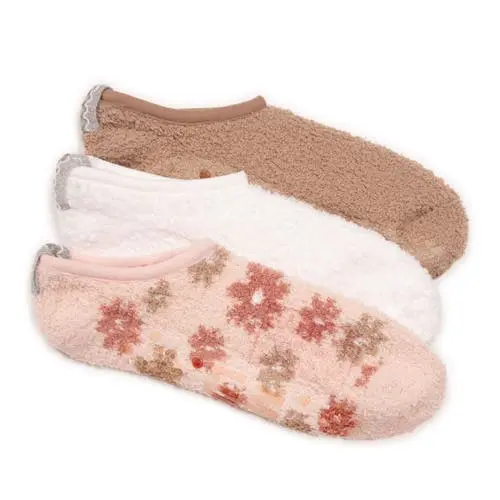 MUK LUKS Ballerina Cozy Socks With Grippers 3-pair Pack - Pink Mocha
