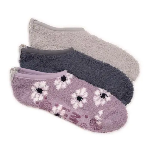 MUK LUKS Ballerina Cozy Socks With Grippers 3-pair Pack - Purple/grey