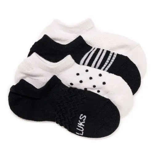 MUK LUKS Dream Step No Show Sock Liners 4 Pack - White/black