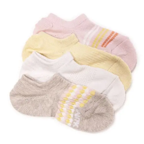 MUK LUKS Dream Step No Show Sock Liners 4 Pack - Yellow/pink