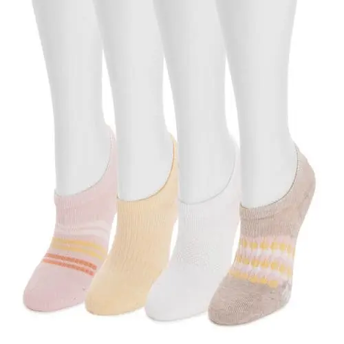 MUK LUKS Dream Step No Show Sock Liners 4 Pack - Yellow/pink