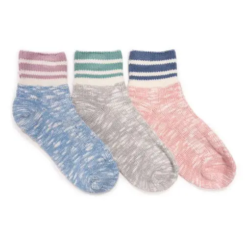 MUK LUKS Rib Cuff Mini Crew Socks 3 Pair Pack - Blue/pink