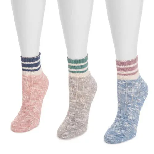 MUK LUKS Rib Cuff Mini Crew Socks 3 Pair Pack