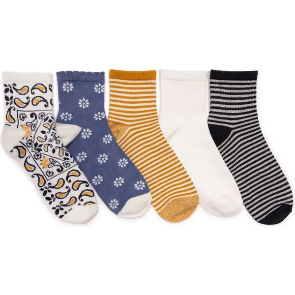 MUK LUKS Quarter Crew Novelty Socks 5 Pack - Multi