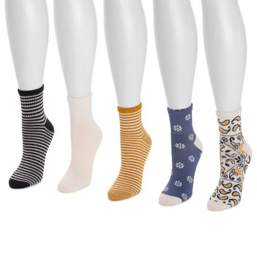 MUK LUKS Quarter Crew Novelty Socks 5 Pack - Multi