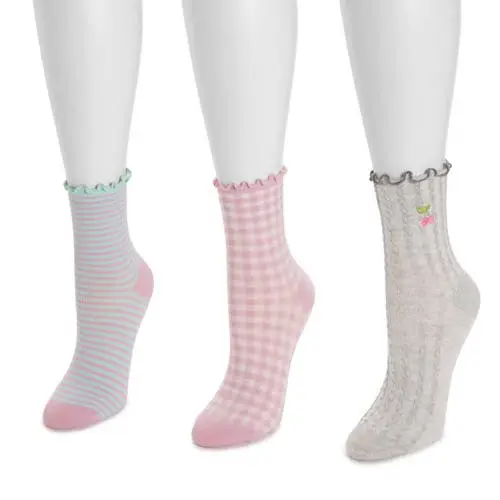 MUK LUKS Embroidered Quarter Crew Socks 3 Pair Pack