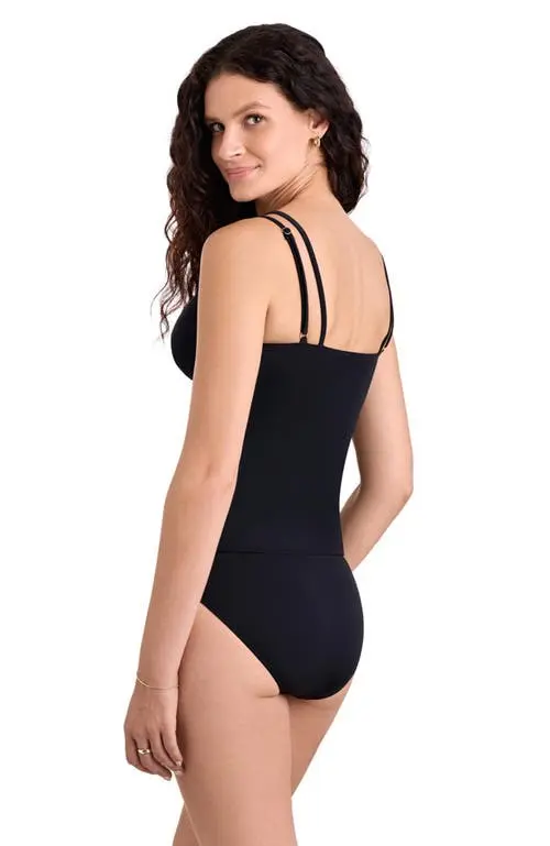 SHAPESOLVER Tessa Underwire V-neck Tankini Swimsuit Top - Black