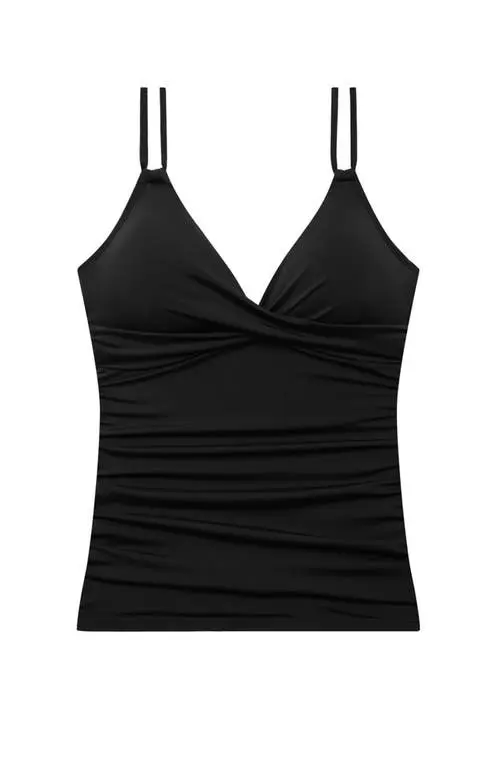 SHAPESOLVER Tessa Underwire V-neck Tankini Swimsuit Top - Black