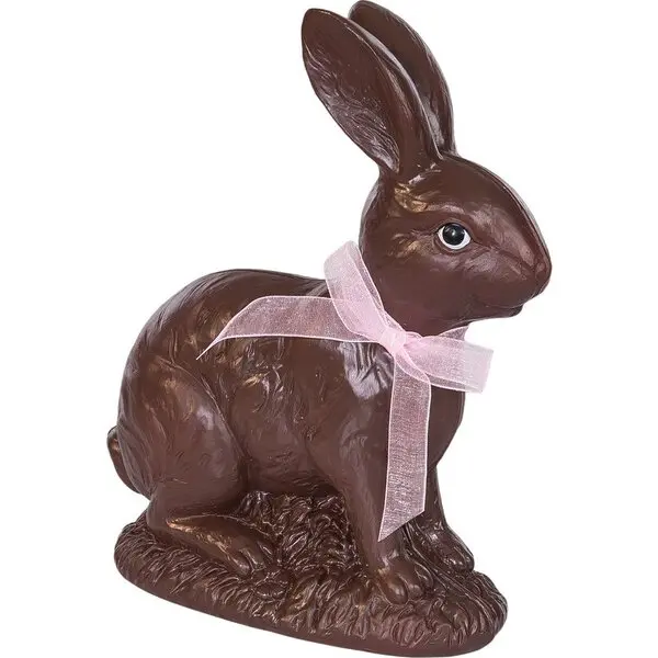 GALLERIE II Chocolate Polyresin Easter Rabbit W/ Lace Ribbon Medium Figurine 9.06 - Brown