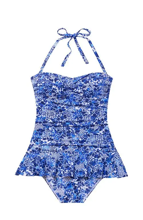 SHAPESOLVER Skirted One-piece Swimsuit - Floral City