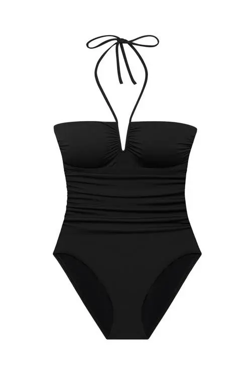 SHAPESOLVER Sutton V-wire Bandeau One-piece Swimsuit - Black