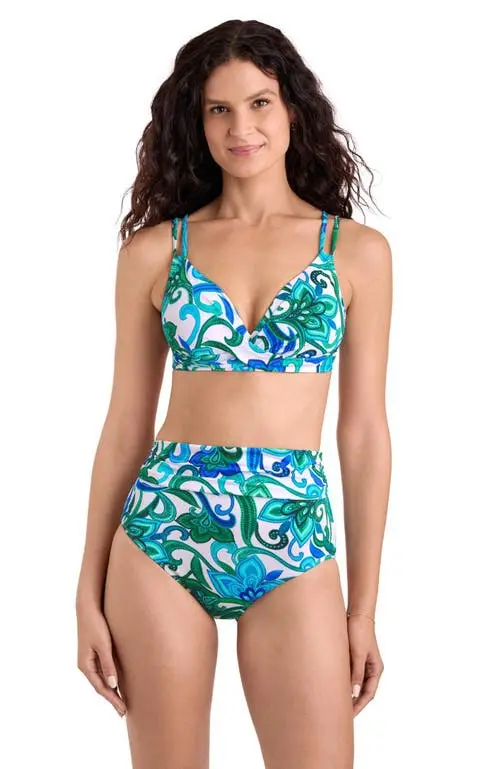 SHAPESOLVER Clare Twist Double-strap Underwire Bralette Swimsuit Top - Imperial Paisley