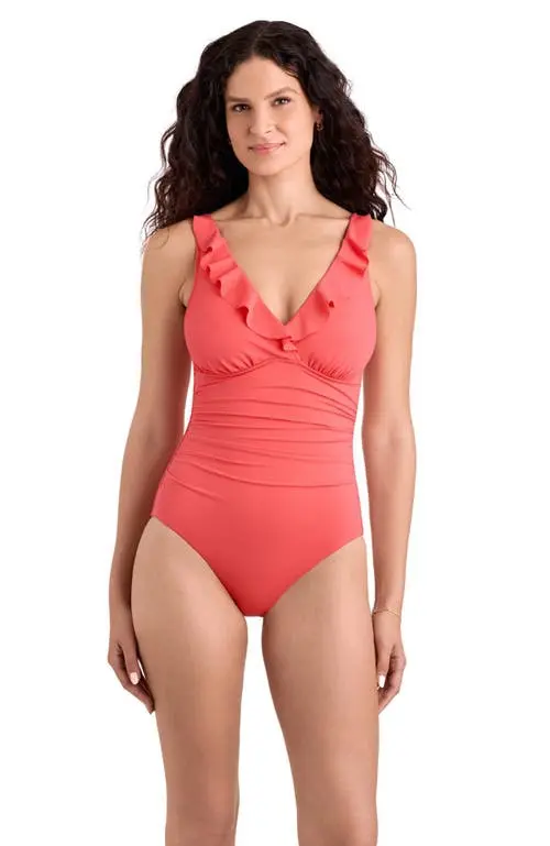SHAPESOLVER Kayla Ruffle Underwire One-piece Swimsuit - Coral