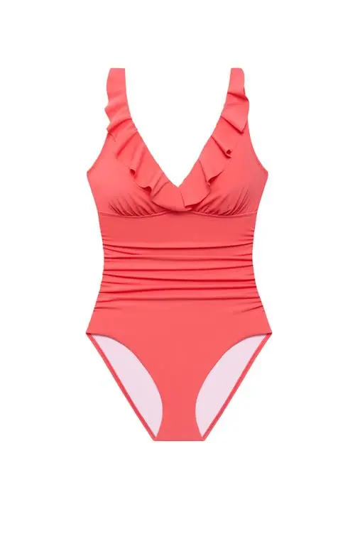 SHAPESOLVER Kayla Ruffle Underwire One-piece Swimsuit - Coral