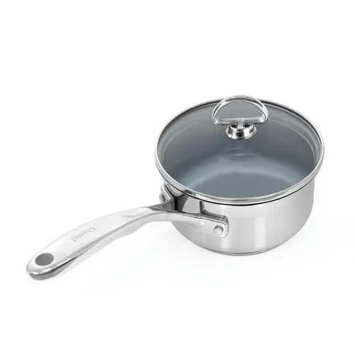 CHANTAL Induction 21 Steel 1 Qt. Saucepan W/ Ceramic Coating And Glass Lid - Silver