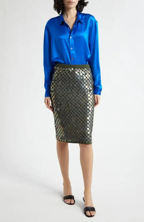 ZANKOV Matteo Pointelle Knit Paillette Merino Wool & Cashmere Skirt