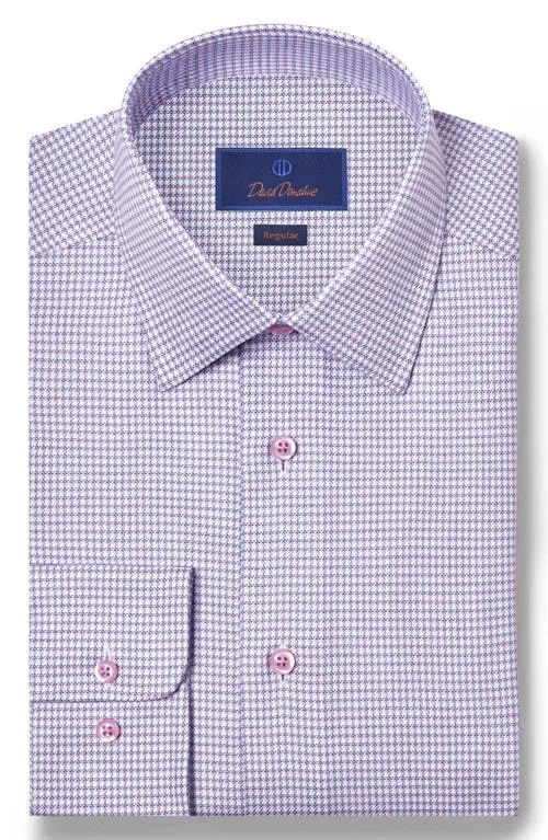 David Donahue Regular Fit Microcheck Cotton Dobby Dress Shirt - White/pink