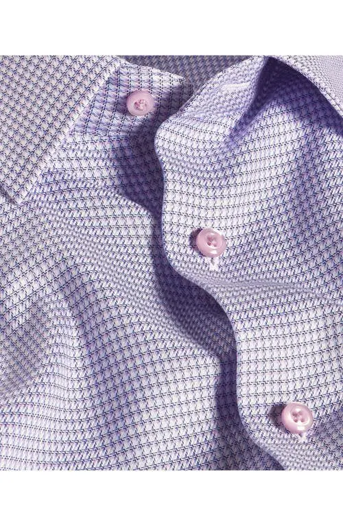 David Donahue Regular Fit Microcheck Cotton Dobby Dress Shirt - White/pink
