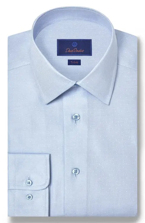 David Donahue Trim Fit Pin Dot Cotton & Silk Dress Shirt - Sky