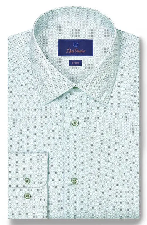 David Donahue Trim Fit Geometric Print Cotton Dobby Dress Shirt - White/pistachio