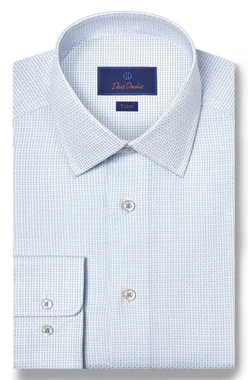 David Donahue Trim Fit Microgrid Cotton Dobby Dress Shirt - White/blue
