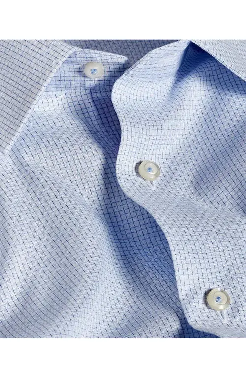 David Donahue Trim Fit Microgrid Cotton Dobby Dress Shirt - White/blue