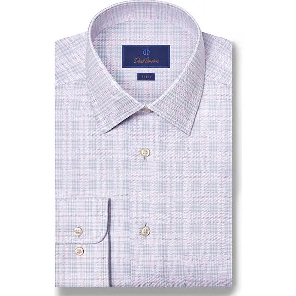 David Donahue Trim Fit Check Cotton Dobby Dress Shirt