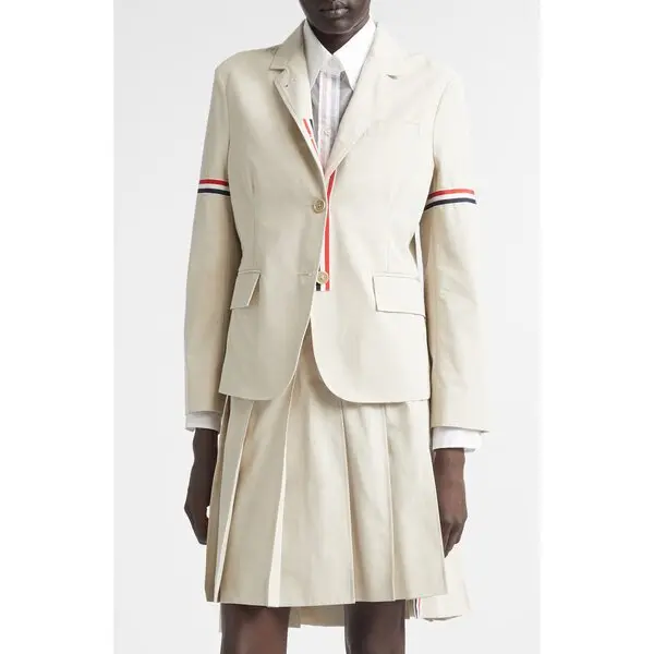 Thom Browne Tricolor Armband Relaxed Fit Cotton Sport Coat - Beige