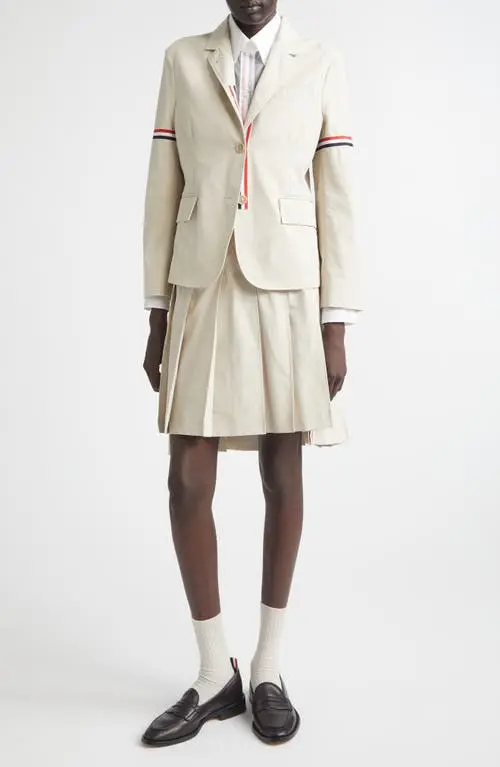 Thom Browne Tricolor Armband Relaxed Fit Cotton Sport Coat - Beige