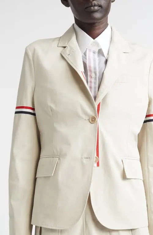 Thom Browne Tricolor Armband Relaxed Fit Cotton Sport Coat - Beige