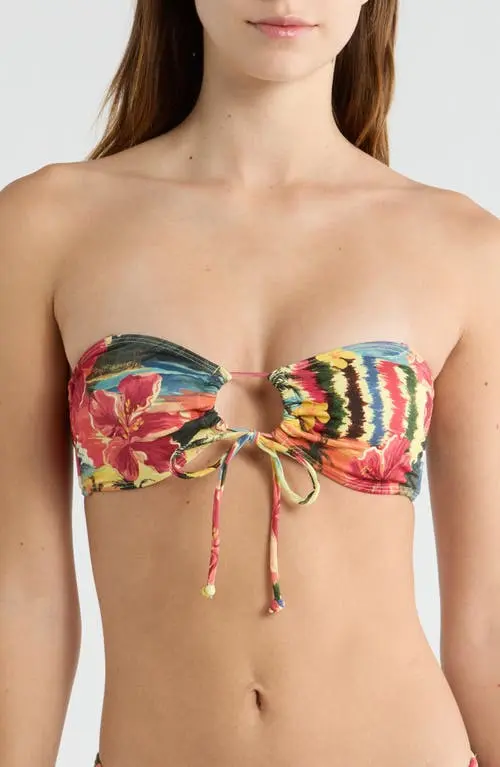 PACSUN Tropical Print Bandeau Bikini Top - Yellow Multi