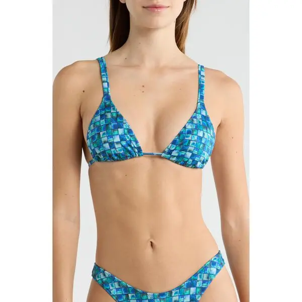PACSUN Rae Shine Triangle Bikini Top - Blue Multi