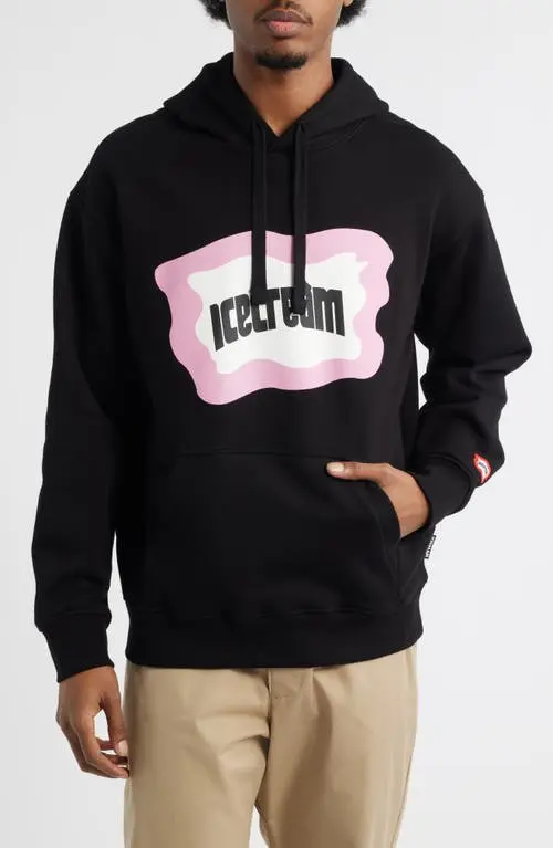 ICECREAM Flag Logo Cotton French Terry Hoodie - Black