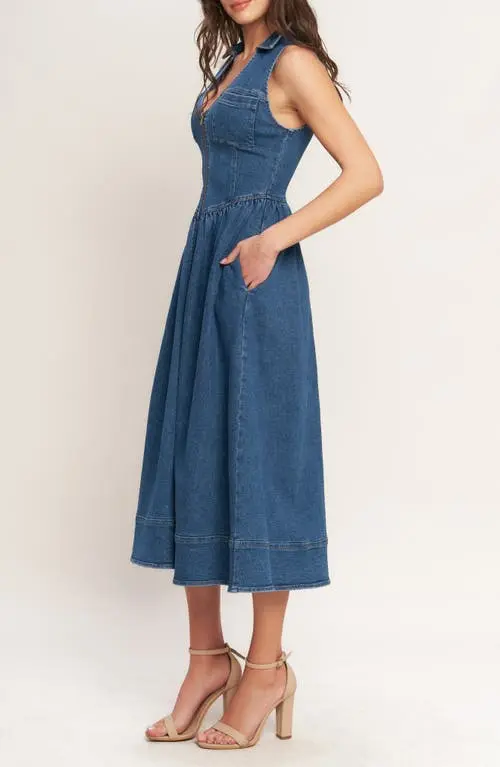FLYING TOMATO Sleeveless Denim Midi Fit & Flare Dress