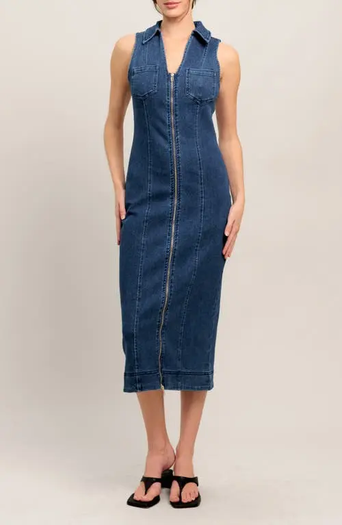 FLYING TOMATO Sleeveless Denim Midi Dress - Medium Indigo