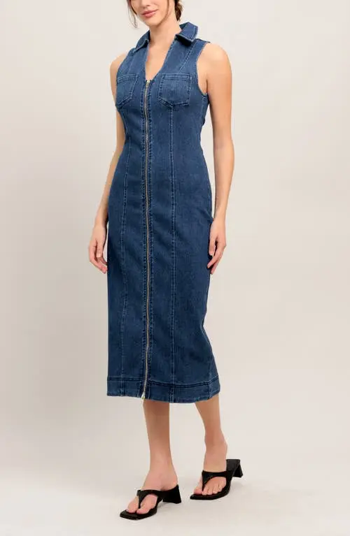 FLYING TOMATO Sleeveless Denim Midi Dress