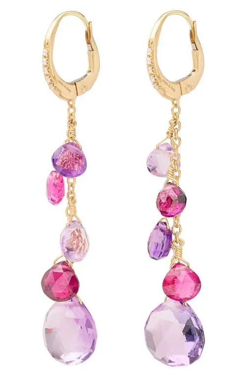 Marco Bicego Paradise Pink Tourmaline & Amethyst Drop Earrings - 18k Yellow Gold