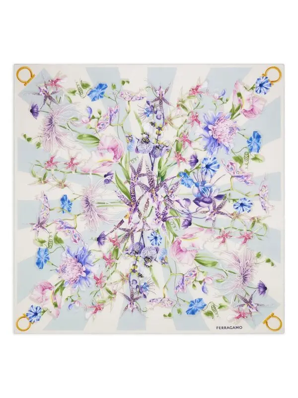 FERRAGAMO Printed Silk Foulard - Sky Blue