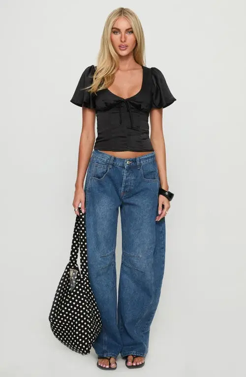 Princess Polly Satin Crop Top With Tie Detail - Black