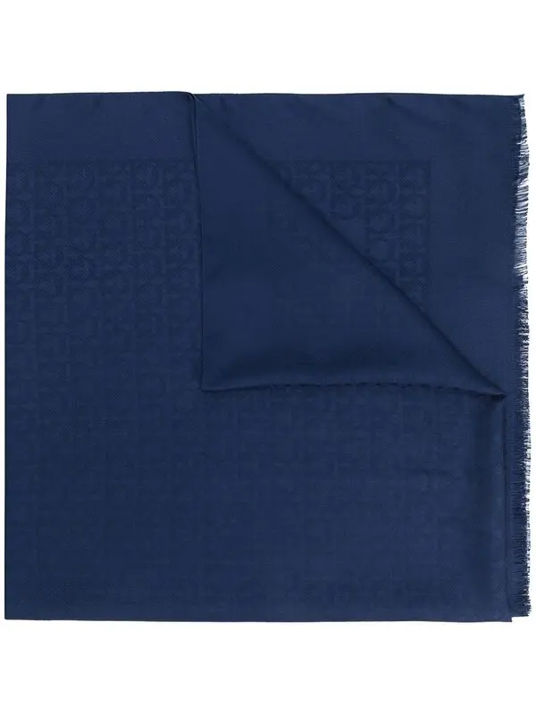 FERRAGAMO Gancini Silk And Wool Stole - Blue