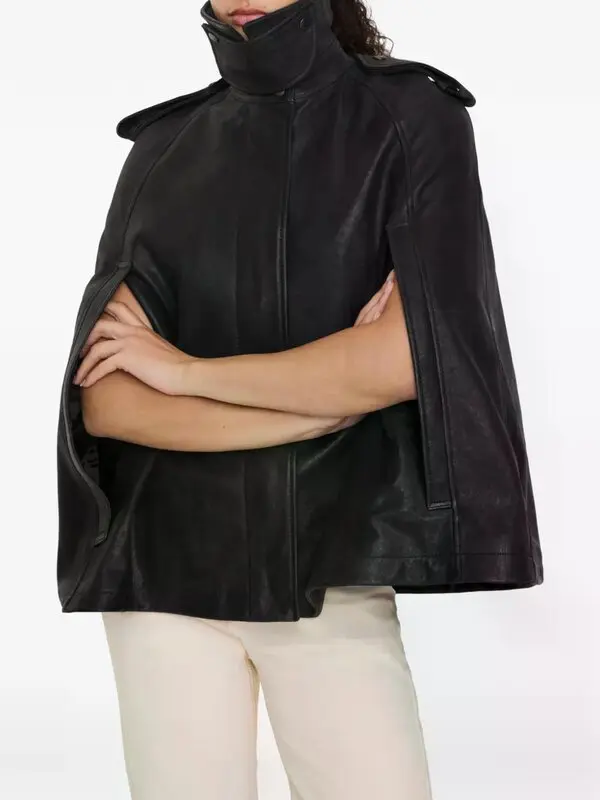 Burberry Leather Cape With Throat Latch And Epaulettes