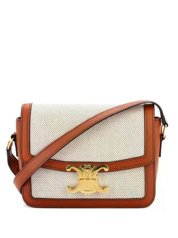 Celine Triomphe Teen Crossbody Bag In Canvas And Leather - Brown